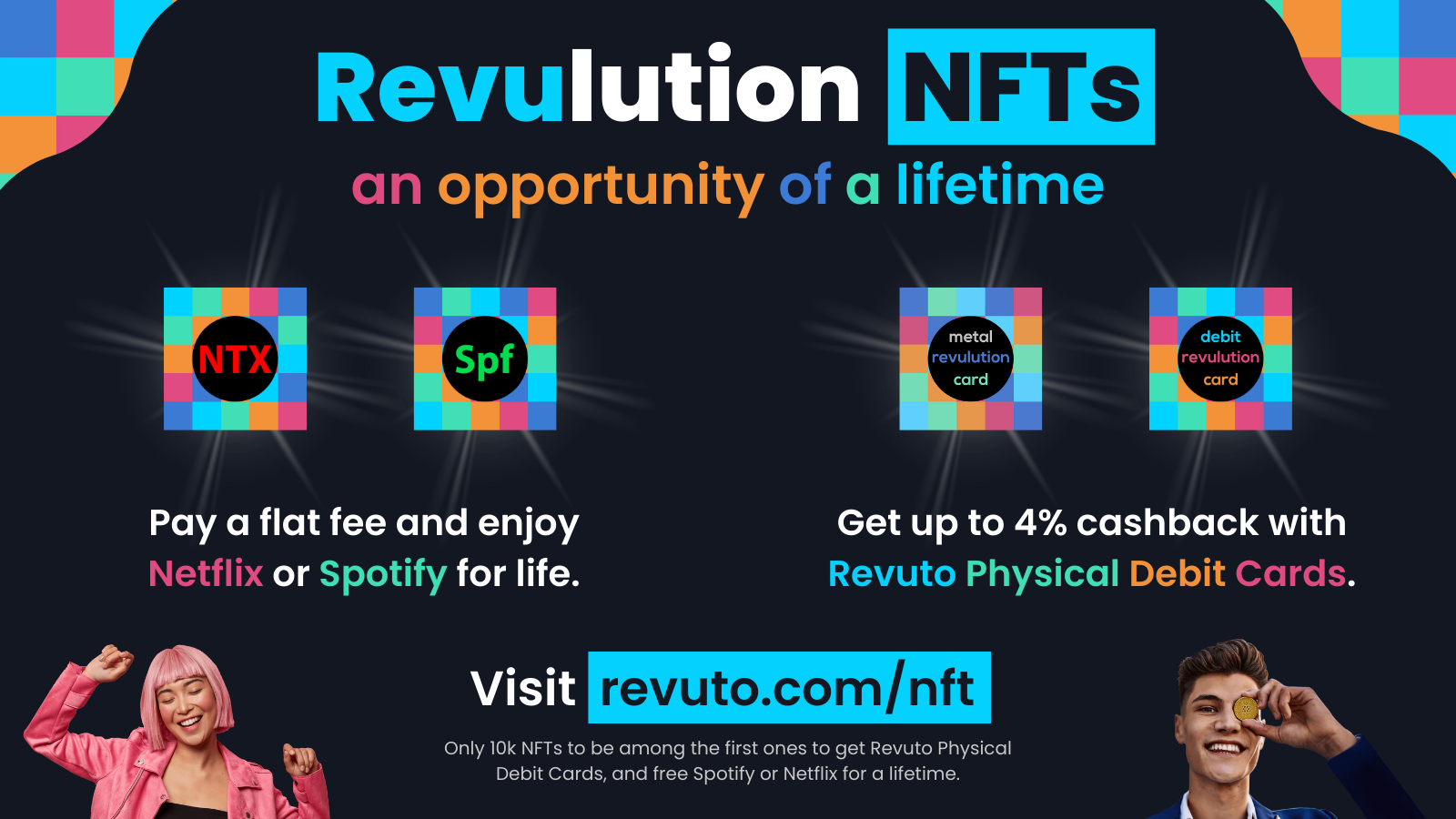 NFT - Buy your Revulution NFTs to get free Netflix and Spotify for life.